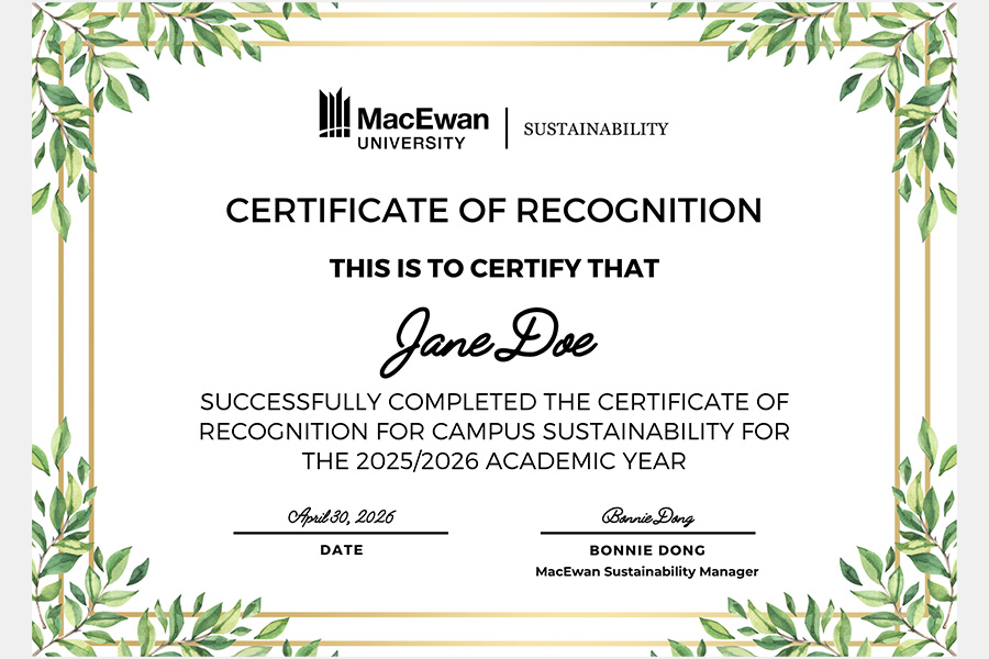 Certificate of Recognition for Campus Sustainability - MacEwan University